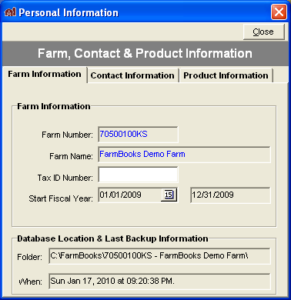 Farm Information Tab - FarmBooks Accounting Software